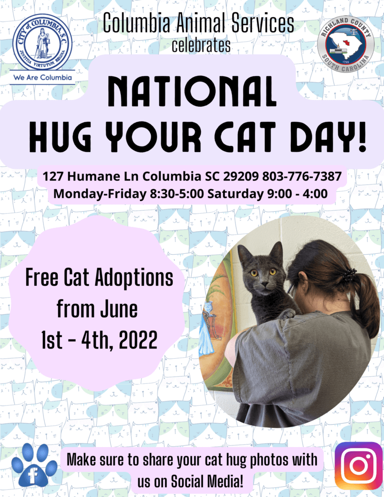 Free Cat Adoptions for National Hug Your Cat Day - City of Columbia ...