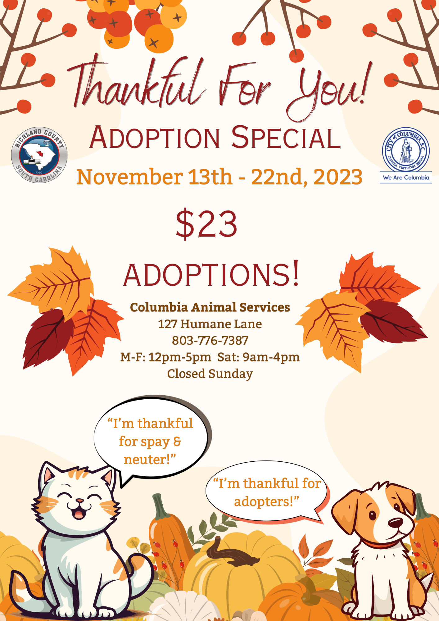 Thankful For You Adoption Special - City of Columbia, Columbia SC